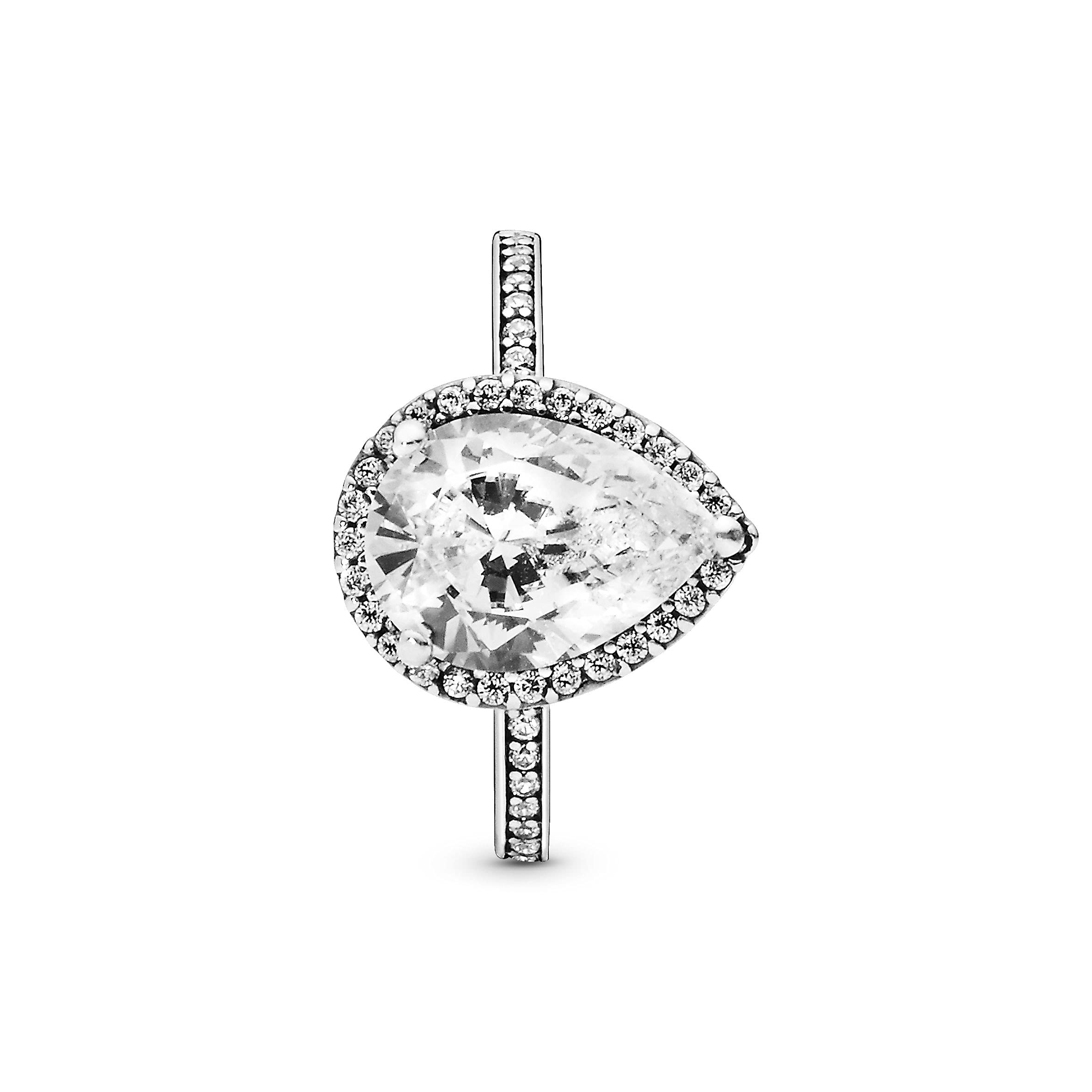 Pandora Sparkling Teardrop Halo Ring - Cocktail Ring for Ladies - Layering or Stackable Ring for Women - Gift for Her - Sterling Silver with Clear Cubic Zirconia - Size 7