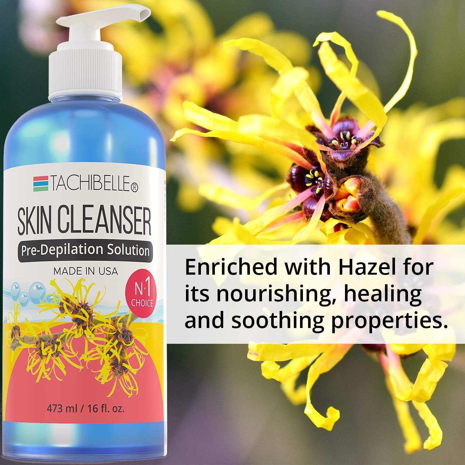 Tachibelle Post-Depilation Set of 2 Wax Remover Oil Enriched with Almond Oil + Skin Cleanser Solution Formulated with Hazel 16oz.