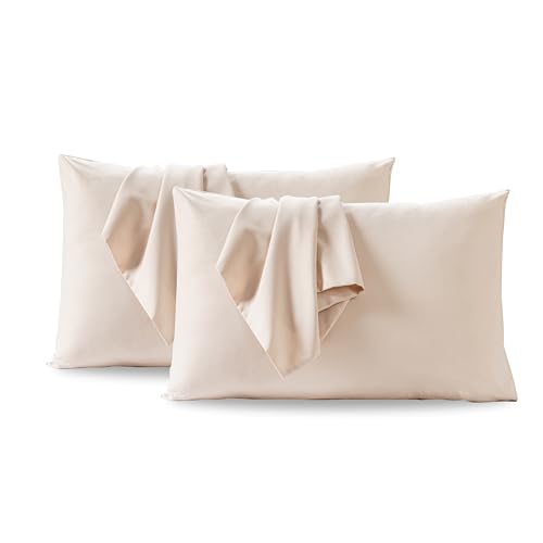 NiNi ALL Bedding Queen Pillow Cases 4 Pack 100% Brushed Microfiber Beige Pillowcases Soft & Breathable All seasons Pillow Covers with Envelope Closure for Women Men, Queen Size 20x30 Inches