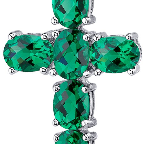PEORA Simulated Emerald Cross Pendant Necklace for Women 925 Sterling Silver, 4.50 Carats total Oval Shape, with 18 inch Chain