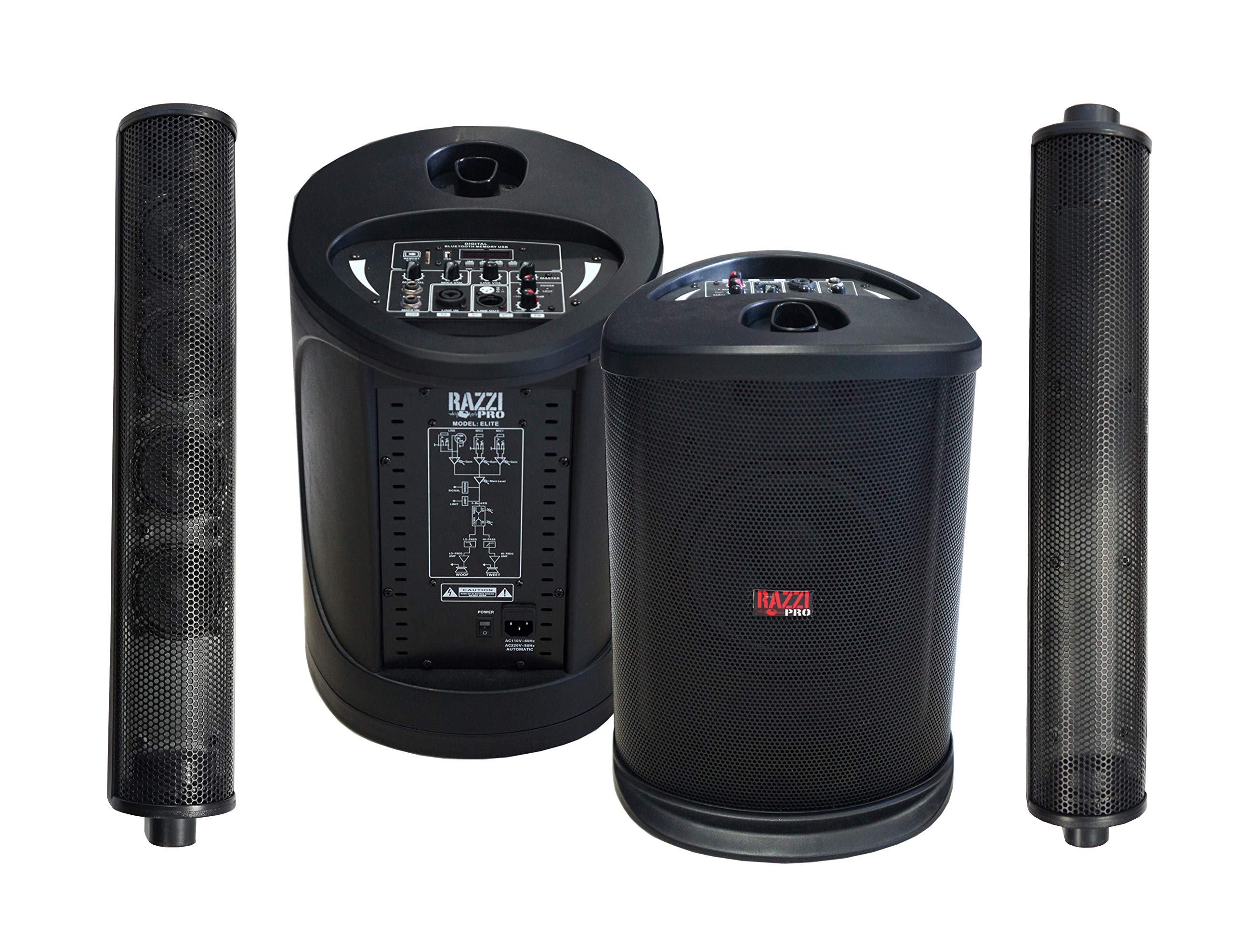 RAZZI PRO Elite Line Array System All in one 8" Subwoofer with 2 Section Tower with 4 x 3 Speaker Built-in Bluetooth, USB/SD Card Reader Fm Radio Tuner, LCD Display, 4500 Watts p.m.p.o