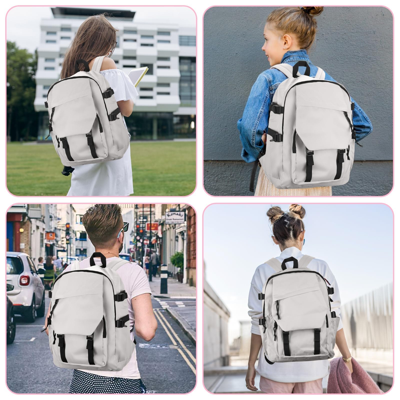 REAWUL Lightweight Backpack for School,Laptop Backpack for Men Women Water Resistant Travel Rucksack with Bottle Side Pockets(Grey)