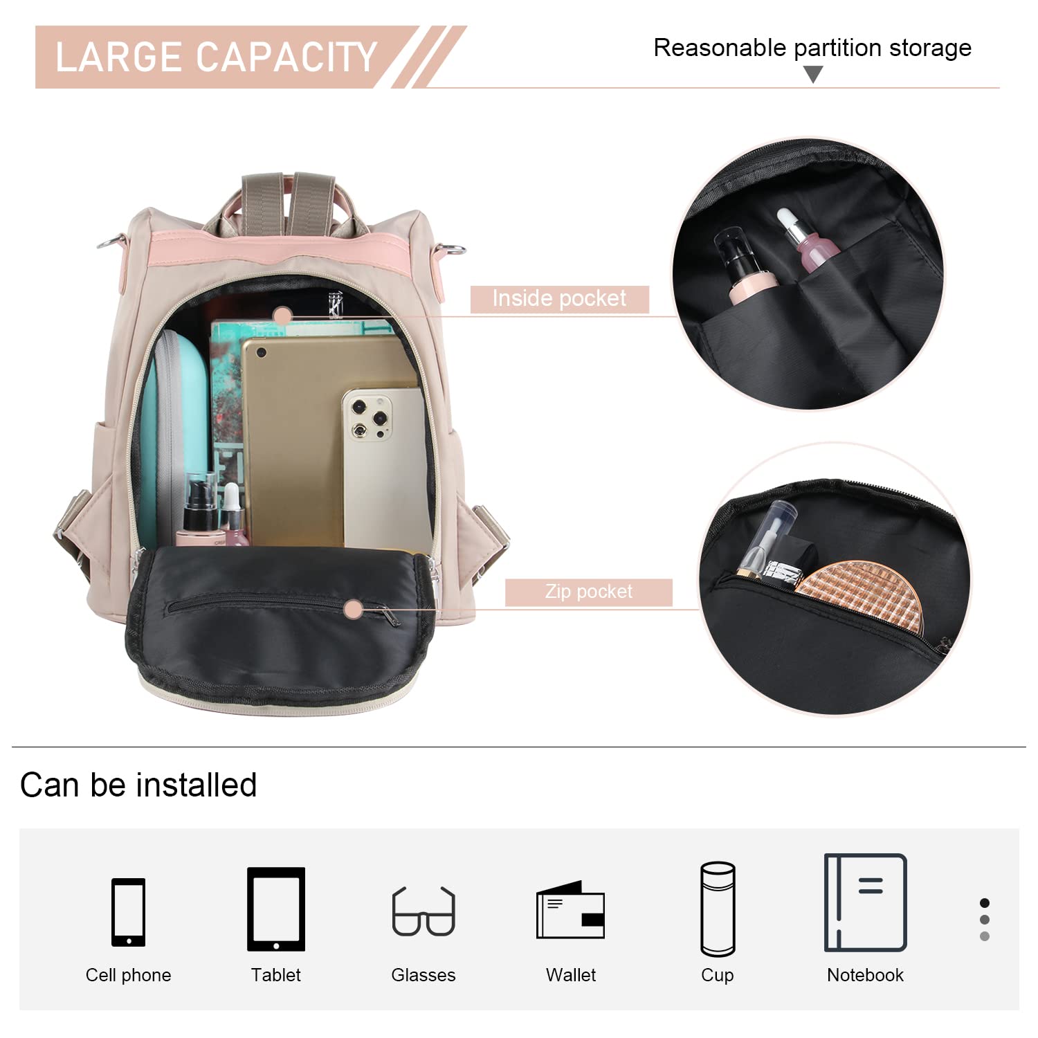 Ynport Women Anti-theft Backpack Purse Black Travel Backpack Water Resistant Shoulder Bag Handbags