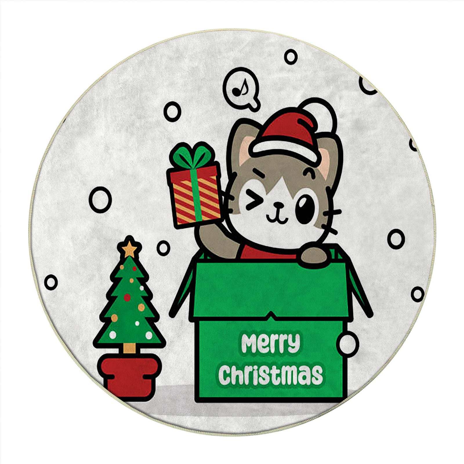 Round Chair Mat for Hard Floors Cartoon Cat Floor Protectors for Chairs Low Pile Carpet Mats for Home Office 4 FT
