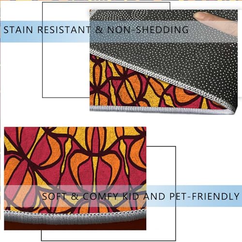 Round Chair Mat for Carpet Ornament Mandala Heavy Duty Floor Protector Orange Non-Slip Floor Mats Office Rug Floor Protectors 4 FT