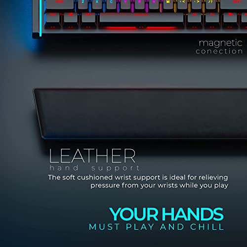 Real Mechanical Gaming Keyboard with 107 Clicky Optical switches- Programmable RGB LED Backlit, Laser Engraved Keys - Ergonomic Magnetic Leather Wrist Rest, Dedicated Media Keys for PC