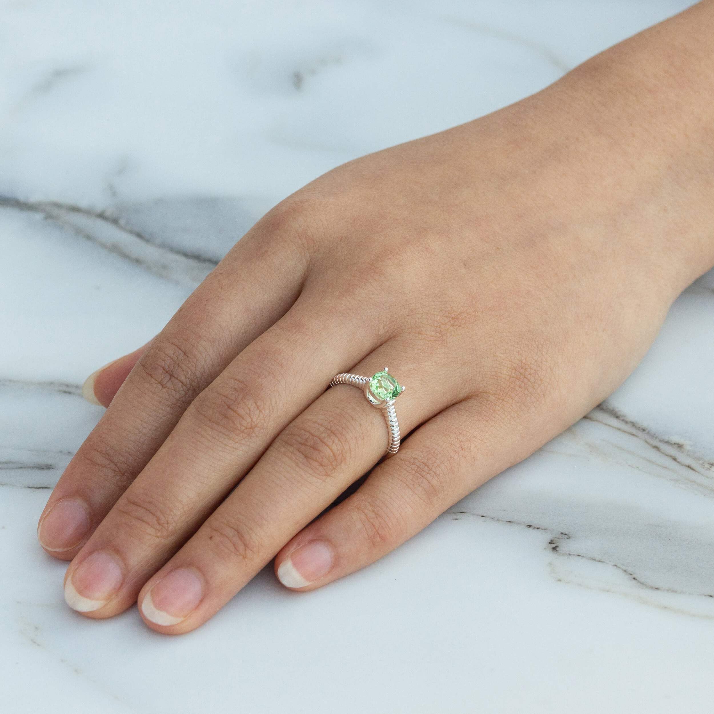 Philip Jones August (Peridot) Adjustable Birthstone Ring Created with Zircondia® Crystals