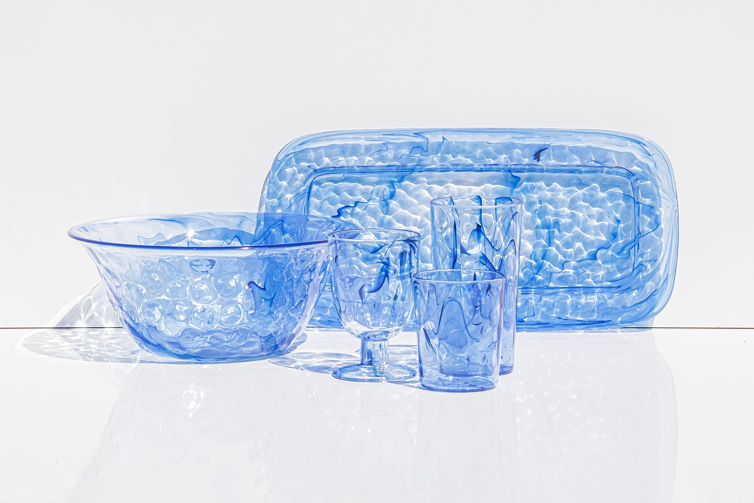 TarHong Aegean Swirl Premium Acrylic Drinkware Goblet/Wine Glass, 14 Ounce, Blue Swirl, Set of 6