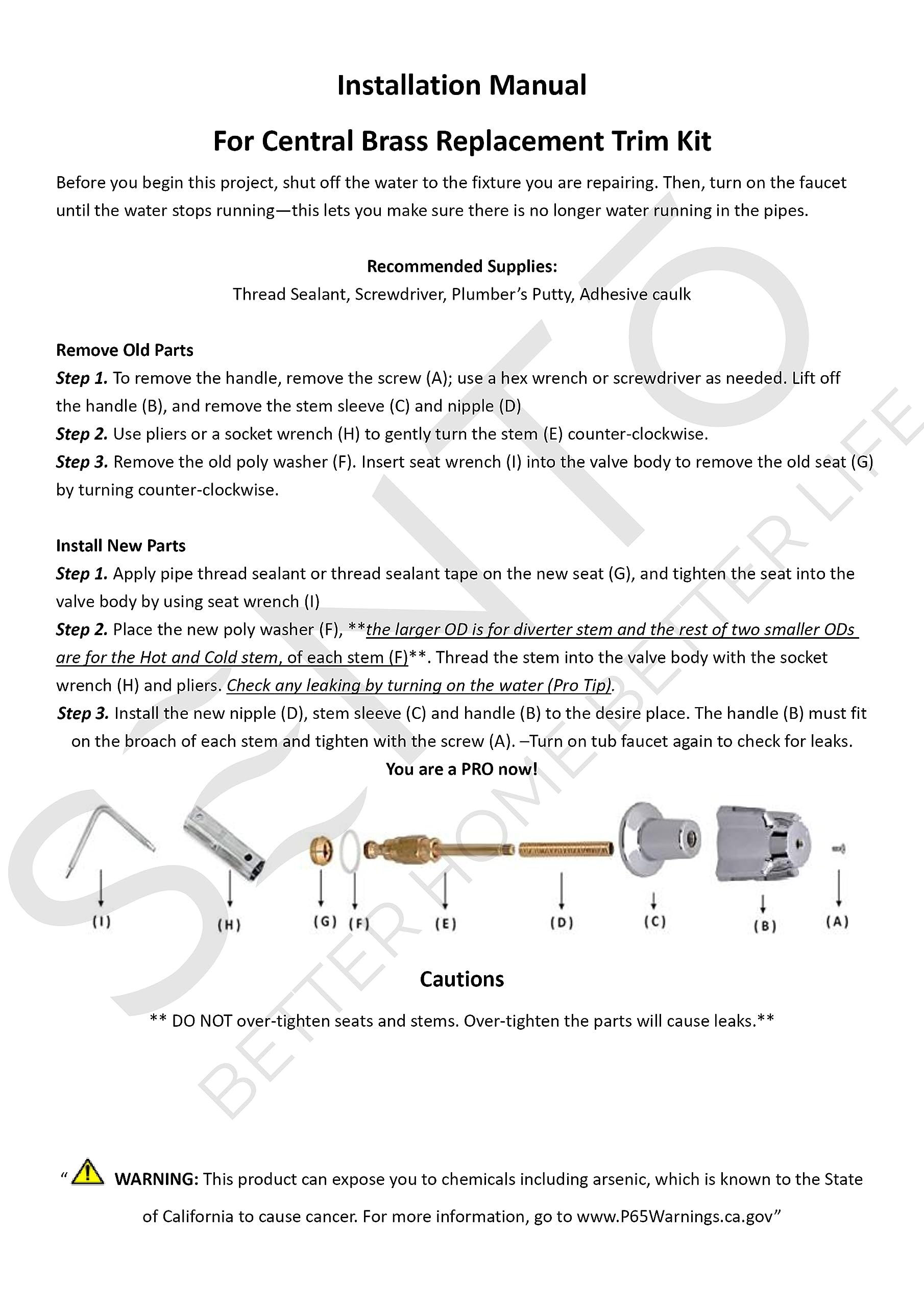 SENTO Bathtub and Shower 3 Handle Tub Trim Set For Central Brass Faucets Bathtub Shower, 10L-11H, 10L-11C, 10L-13D, Easy Installation, Heavy Duty Metal, Matte Black