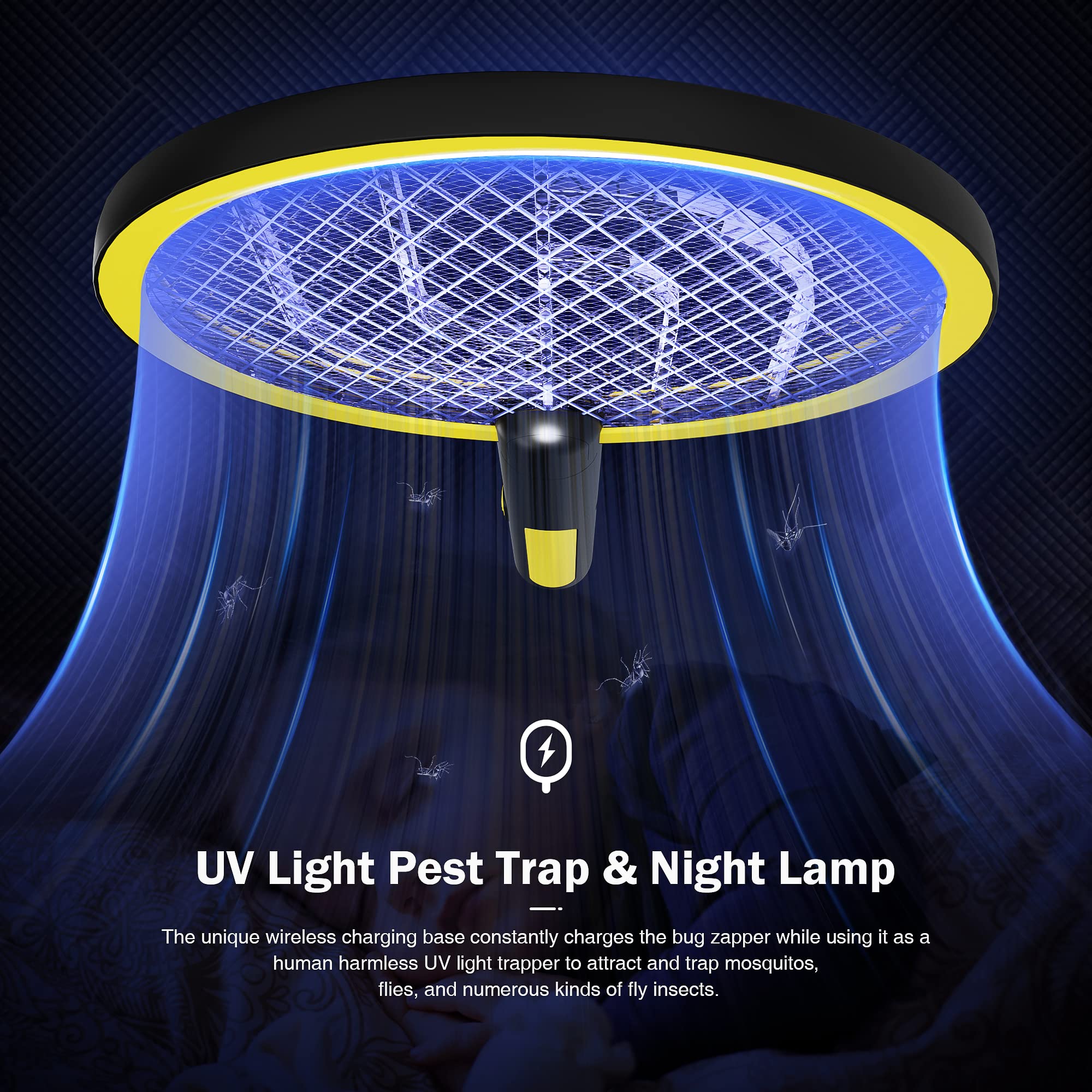 PAL&SAM Bug Zapper, Mosquito Killer USB/Rechargeable, Electric Fly Swatter Lamp & Racket 2 in 1 for Home, Bedroom, Kitchen, Patio (Black&Yellow)