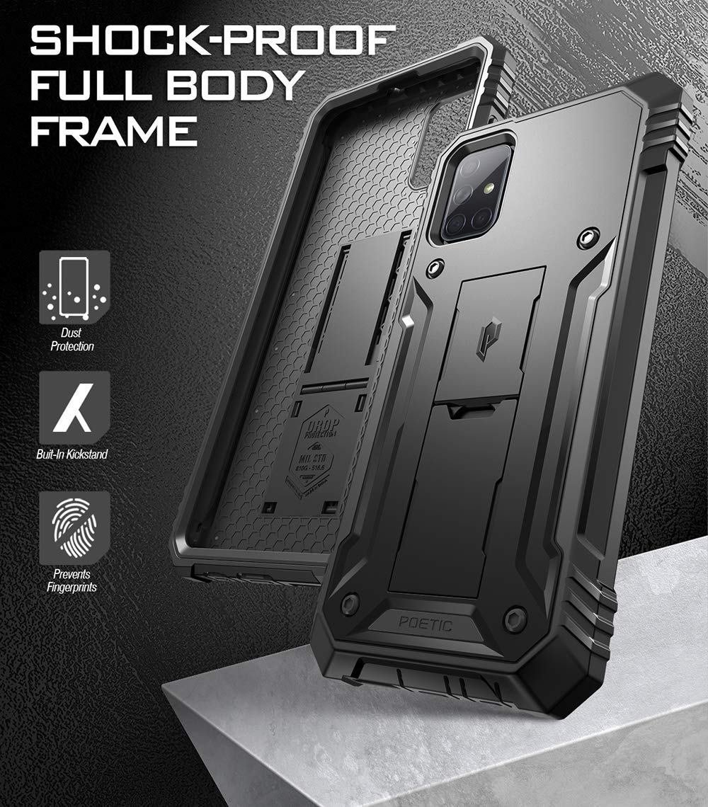 Poetic Revolution Series for Samsung Galaxy A71 5G Case, [Not Fit Verizon A71 5G UW] [Not Fit A71 4G] Full-Body Rugged Shockproof Protective Cover with Kickstand and Built-in-Screen Protector, Black