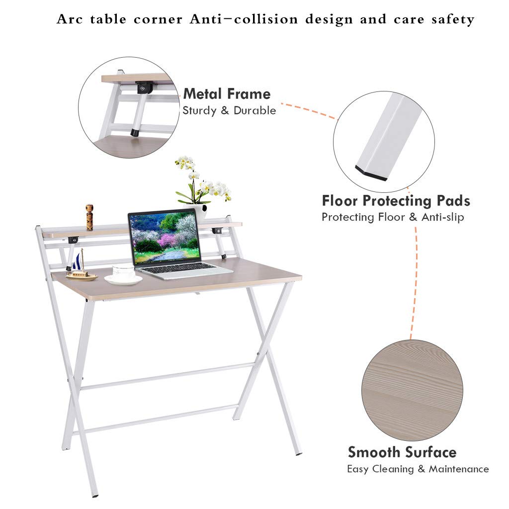 Peacur Foldable Writing Computer Desk, 32" Small Lazy Modern Laptop Table, 3 Steps Quickily Assembly Folding Desk for Home Office Use with Storage Organizer Shelf (1PC)