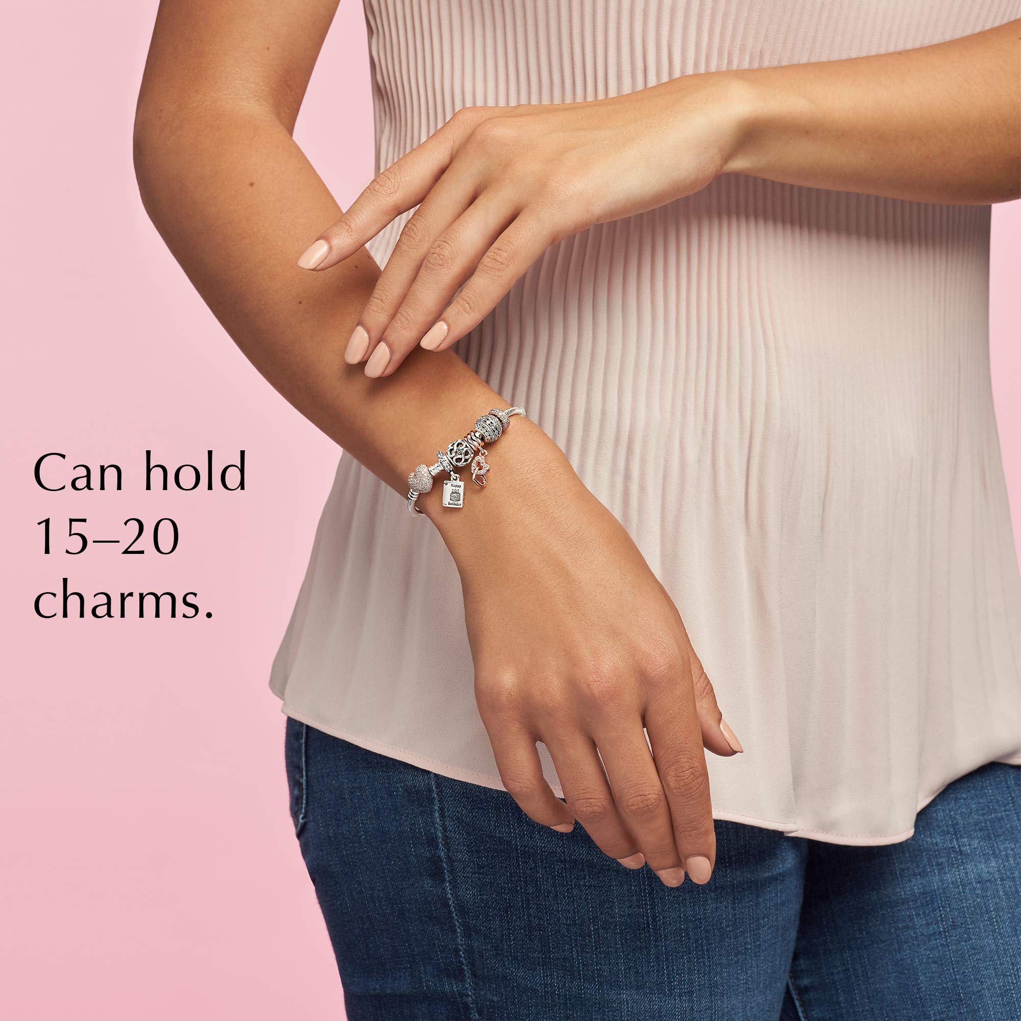 PANDORA Silver Bracelet w/Rose Pave Heart Clasp