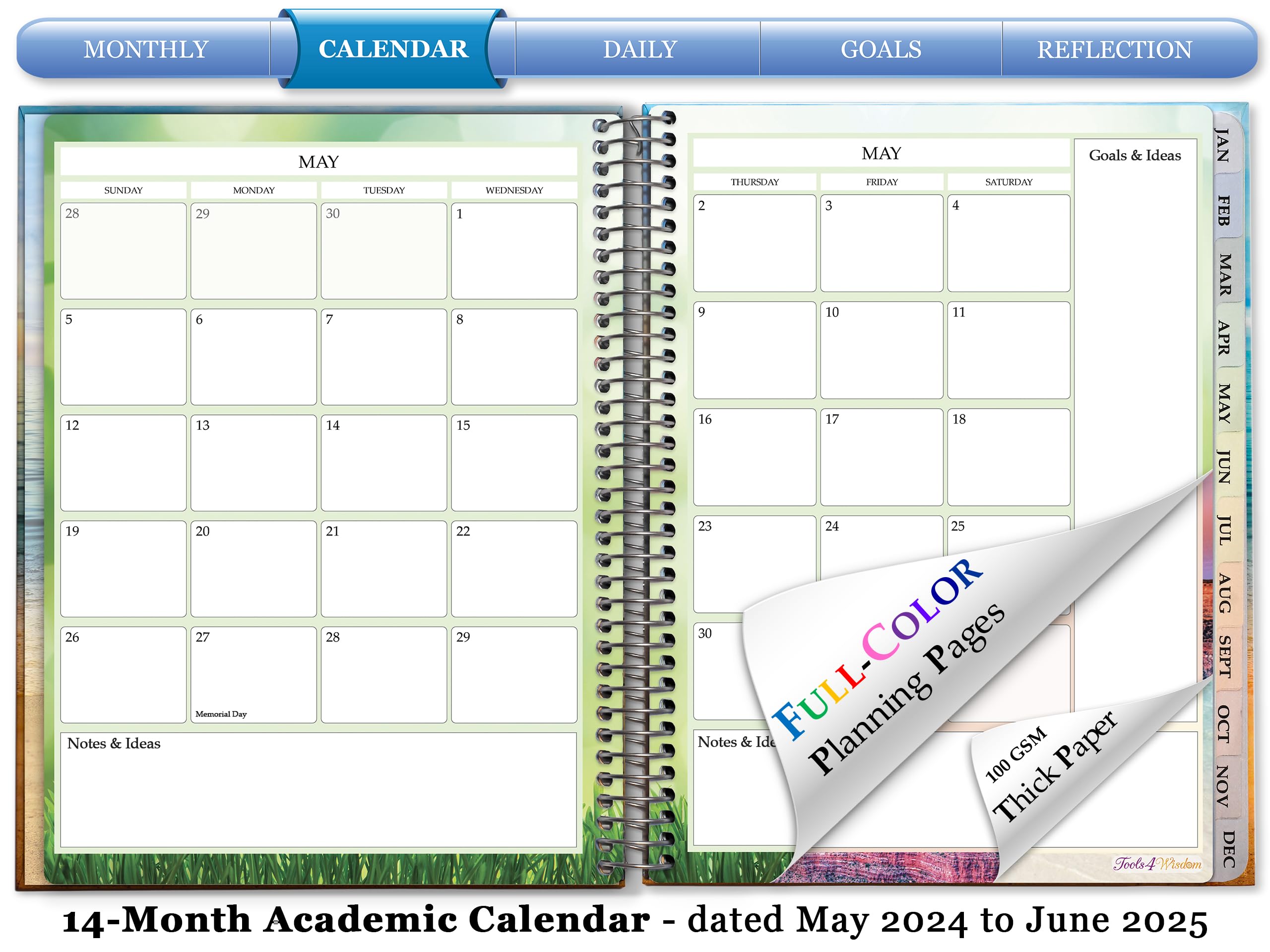 Tools4Wisdom 2024 Planner 2024 Calendar - 8.5" x 11" Daily Weekly and Monthly Spiral Bound Hardcover