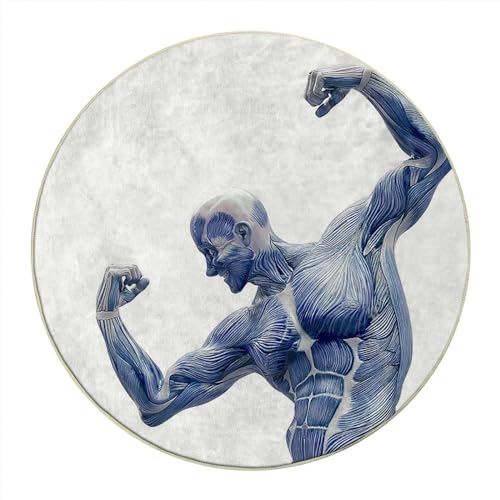 Round Office Chair Mat for Hardwood Floor Gym Thick Hard Floor Protector Blue White Heavy Duty Floor Mat for Office Chair and Computer Desk 2 FT