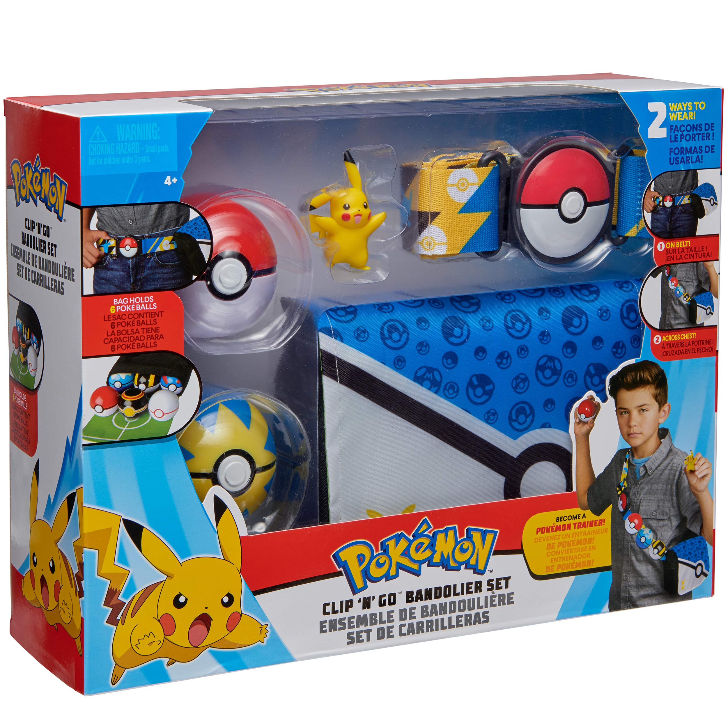 Pokémon Bandolier Set - Features a 2-Inch Pikachu Figure, 2 Clip ‘N’ Go Poke Balls/Belt, and a Carrying Bag - Folds Out Into Battle Mat for 2 Figures
