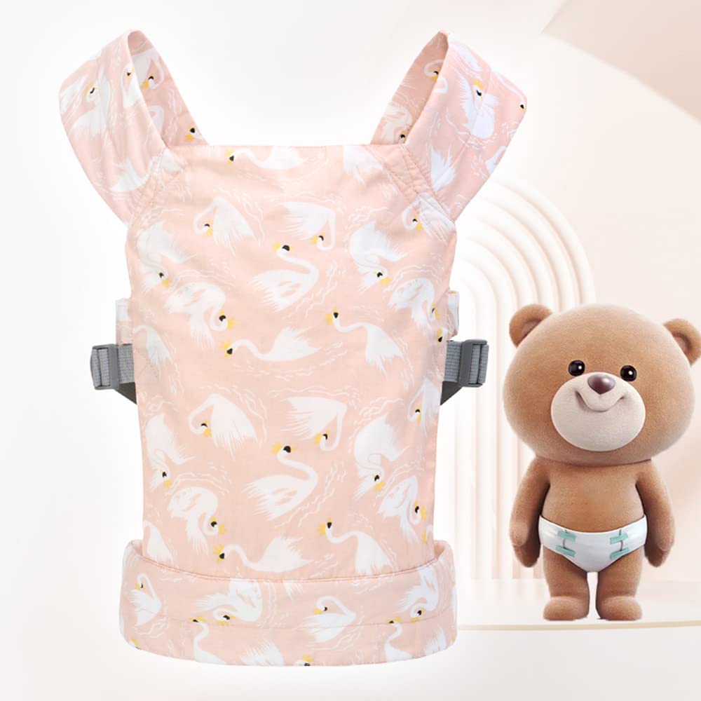 XADP Doll Carrier Backpack Front and Back Carrier Filled Animal Carriers for Little Girls, Doll Accessories,Pink Swan