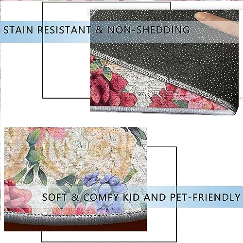 Round Office Chair Mat for Hardwood Floor Boho Floral Thick Hard Floor Protector Pink Multi-Purpose Low Pile Desk Rug for Home Office 39 in