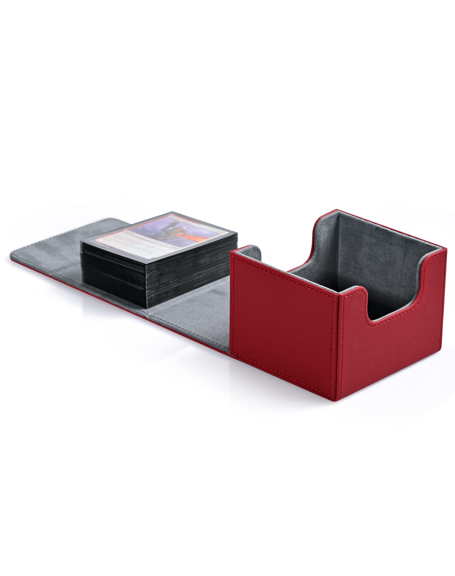 ZLCA Card Deck Box with 2 Dividers for MTG Cards, 150+ Horizontal Card Storage Case Fits 100 Double Sleeved Cards, PU Leather Commander Deck box for TCG CCG (Red)