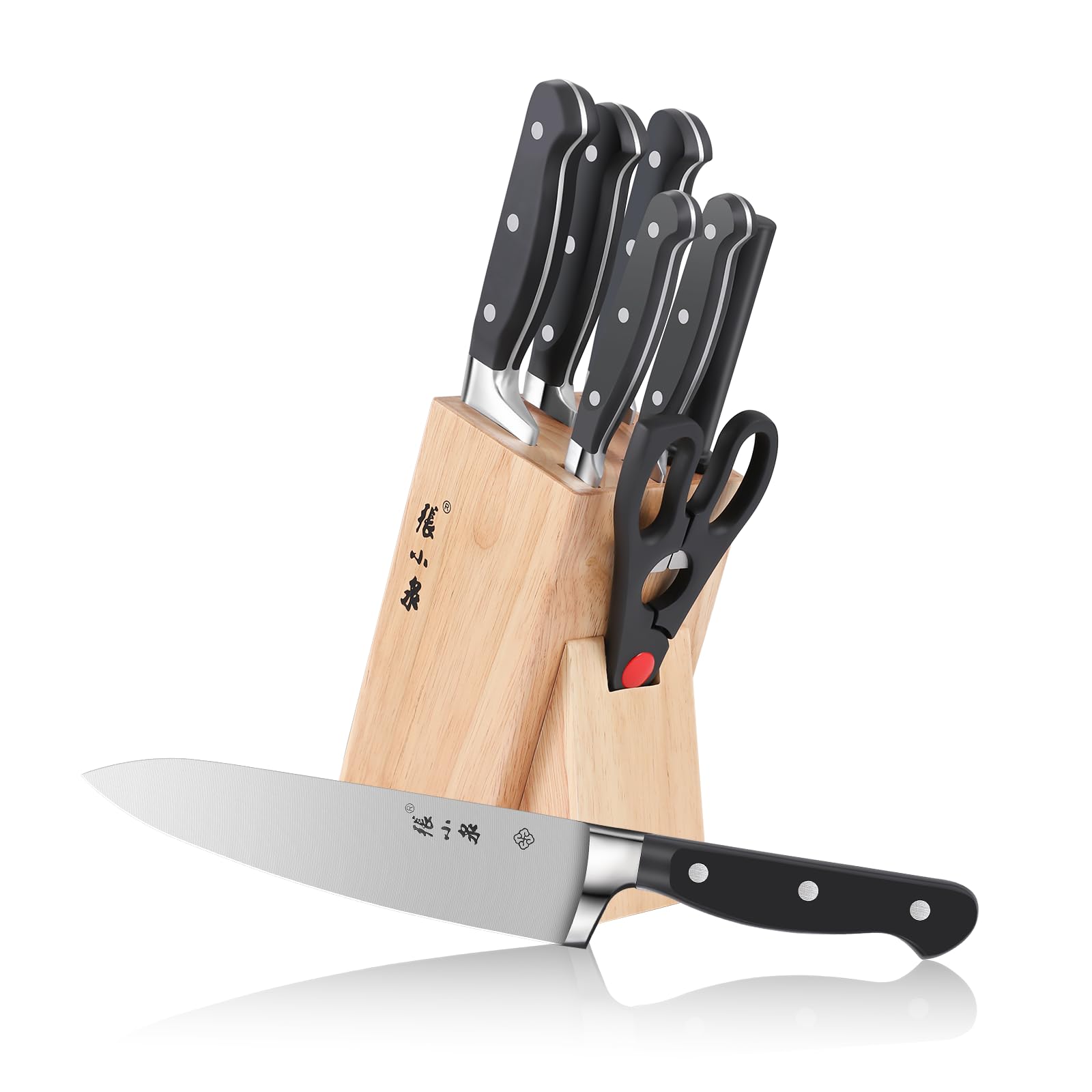 ZHANG XIAO QUAN SINCE 1628 8Pcs Kitchen Chef Knife Set, Triple Rivet Kitchen Knives High Carbon Stainless Steel Knife Sets for Kitchen with Block, Knife Sharpener and Shears, Dishwasher Safe