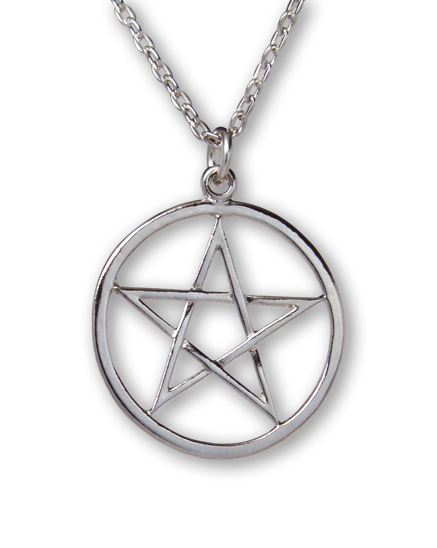 Pentacle Pentagram Polished Silver Finish Medieval Renaissance Pendant Necklace