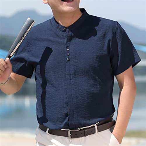 ZLDGYG Summer Short-Sleeved Shirt Middle-Aged and Elderly Casual Top Shirt Stand-up Collar Shirt (Color : D, Size : M Code)