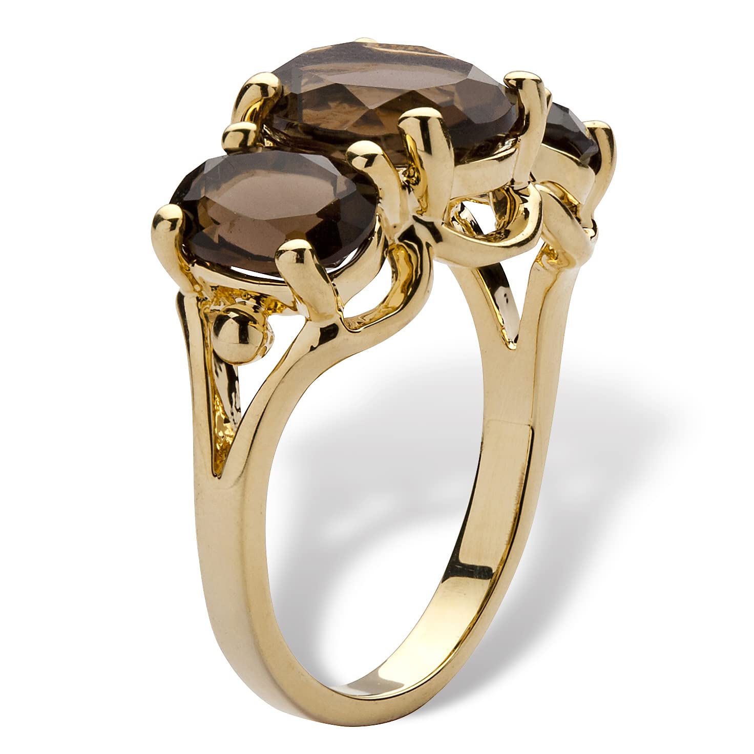 PalmBeach Yellow Gold-plated Oval Cut Genuine Smoky Quartz 3-Stone Ring Sizes 5-10 Size 6