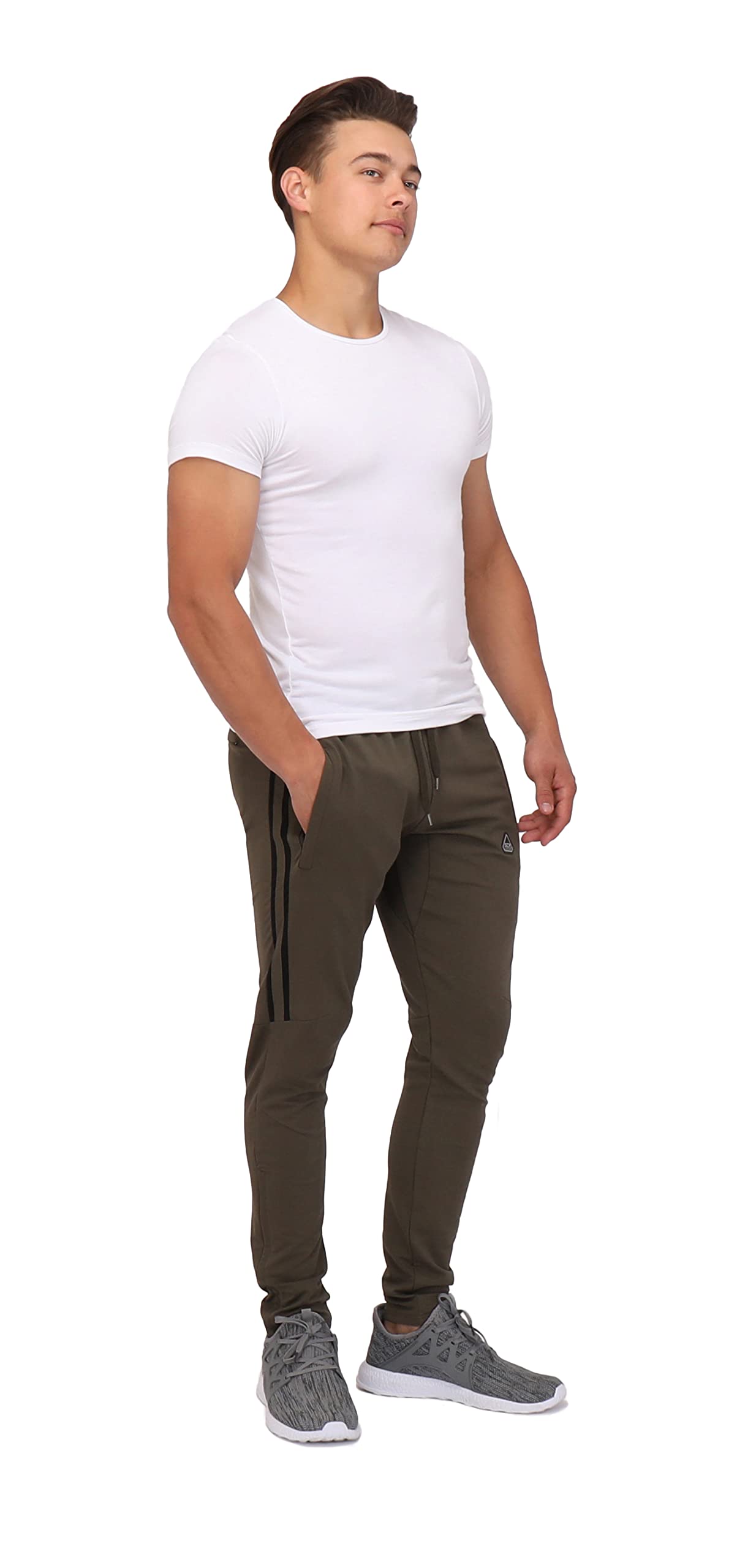 SCR SPORTSWEAR Men's Joggers Ultimate Flex Track Jogging Running Pants Mens Sweatpants Work Out Pant with Zipper Pockets 30/33/36 Tall Long Inseam (L/36L,KGR/B-K849)