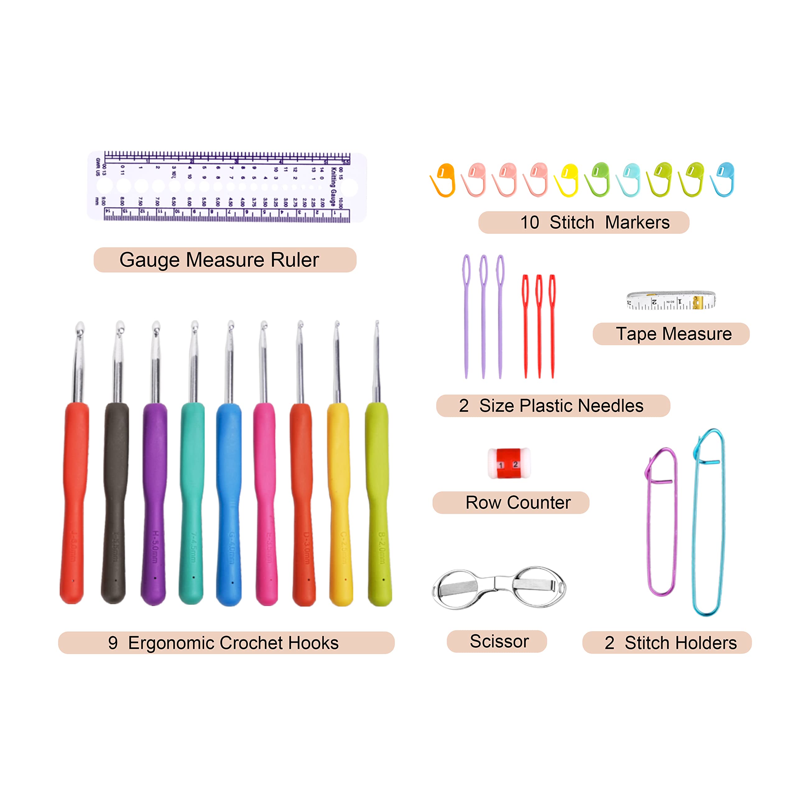 SHAXANO 31 Pcs Crochet Hooks Set, Crochet Kit for Beginners, 9 Size Crochet Hooks with Ergonomic Soft Grip, 22 Crochet Needle Accessories for Crocheting, Knitting and Arthritic Hands