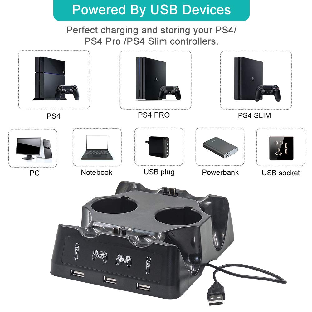 PS4 VR Charging Station, Tohilkel Move Controller Charger Station for PS4/PS4 Slim/PS VR Move Motion, Black