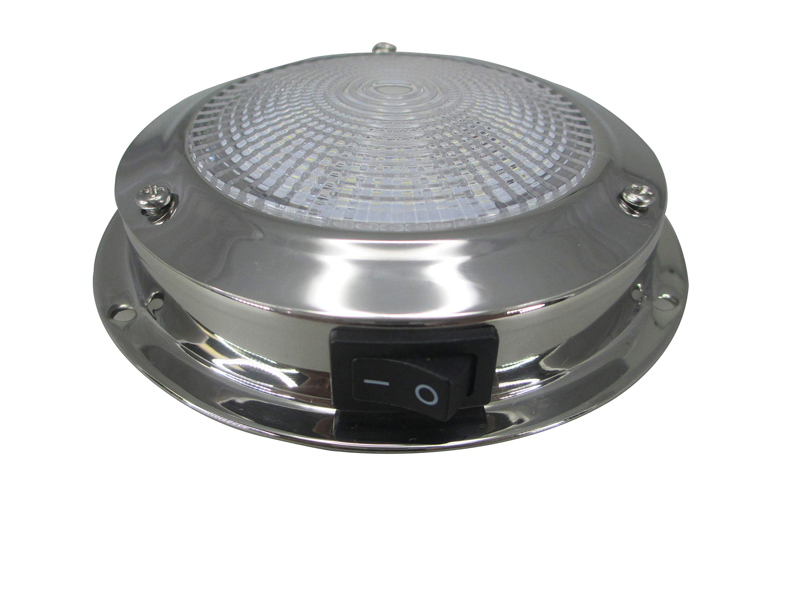 Pactrade Marine Dome Light 12V - 3-Inch Lens, Cool White LED | Stainless Steel Boat Light with Built-In Rocker Switch, Surface Mount | RV, Trailer, Boat Interior Lights, Marine Lights