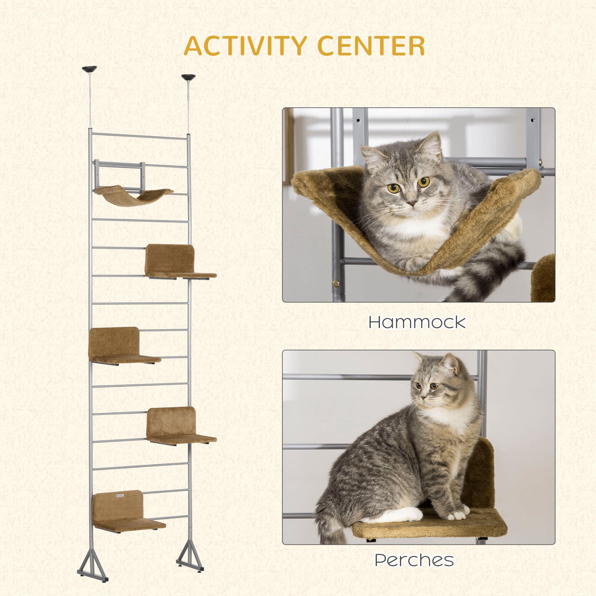 Pawhut 108" Floor-to-Ceiling Adjustable Staggered Climbing Cat Tree Tower