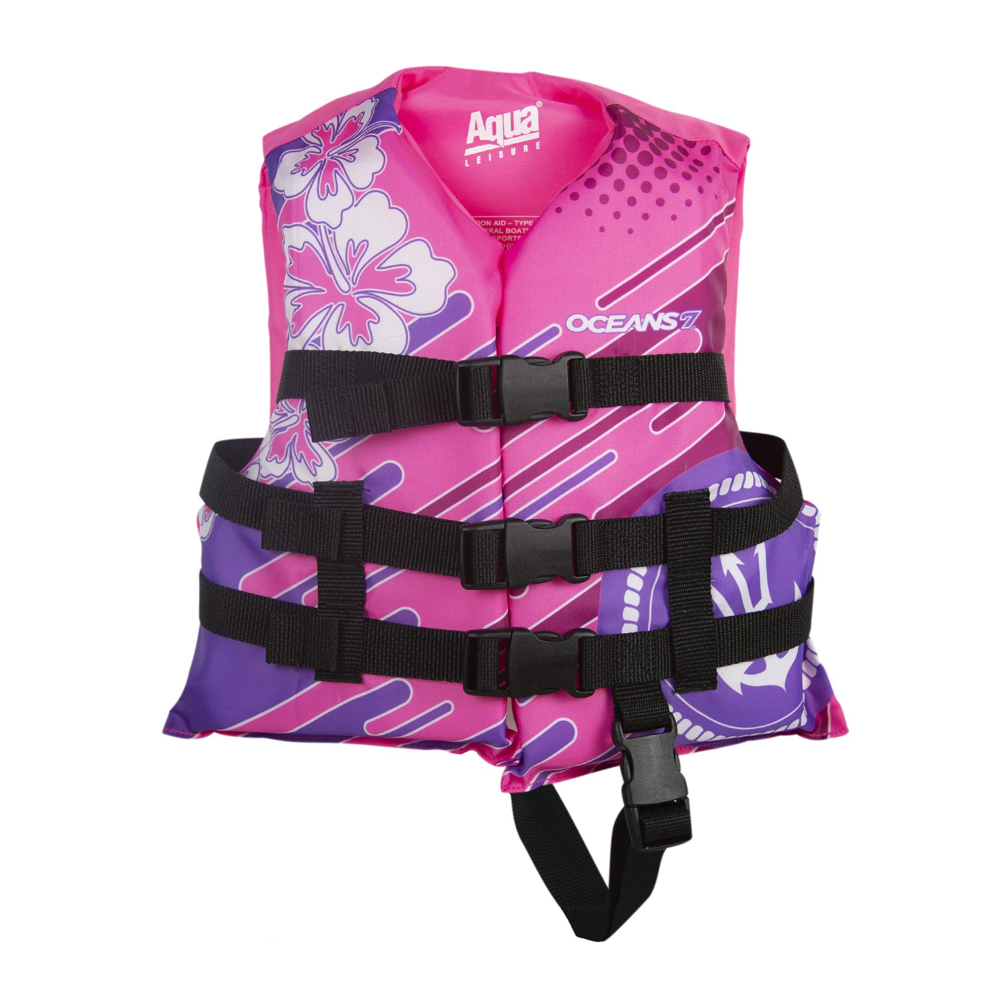 Oceans7 US Coast Guard-Approved, Type III β Kids Life Jacket β Personal Flotation Device with with Comfortable Flex-Form-Fit Open-Sided Design β Pink/Berry