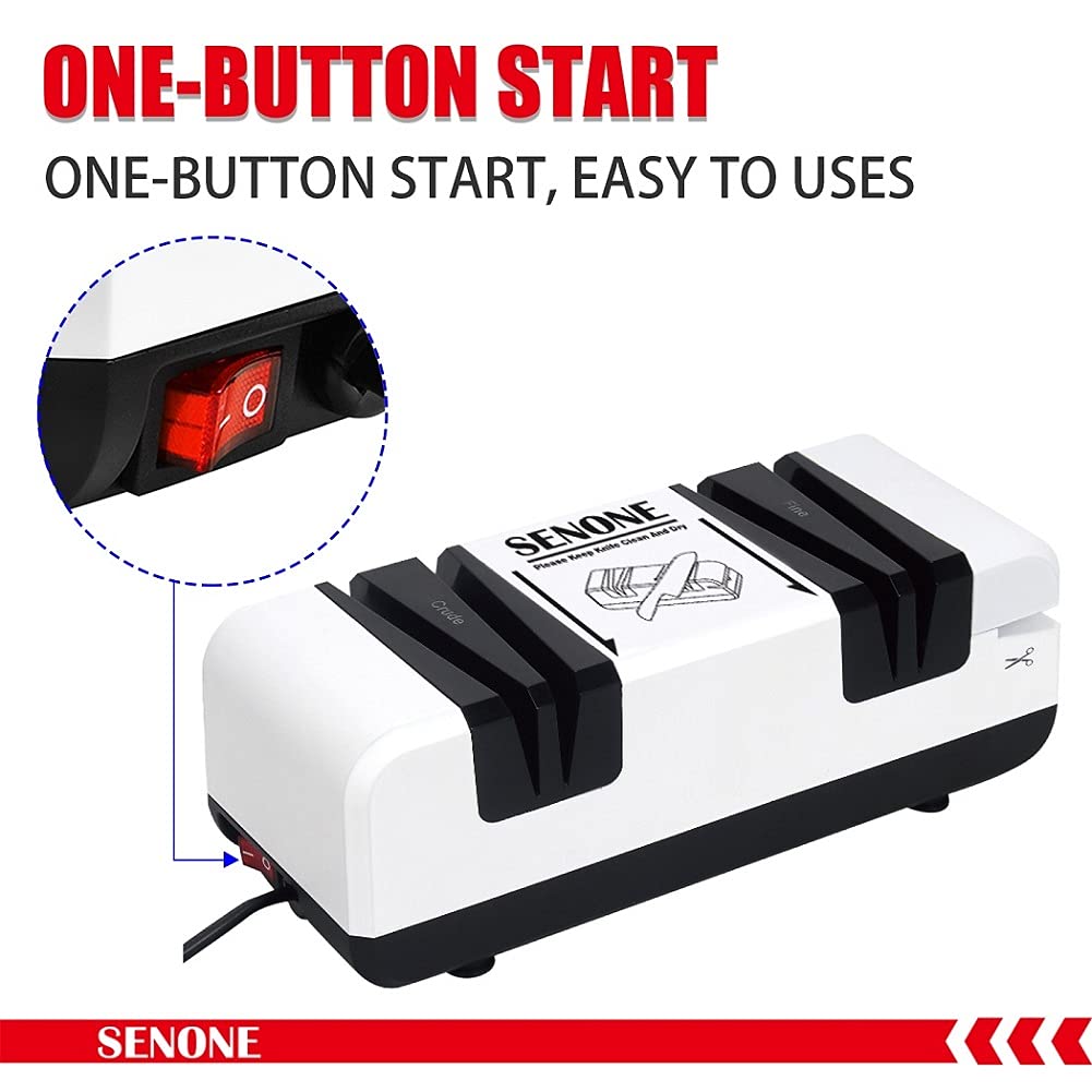 SENONE Electric Knife Sharpener, Electric scissor sharpener, Quickly Sharpening Most Kitchen knife, Scissors With 3pcs Spare Grinding Wheels