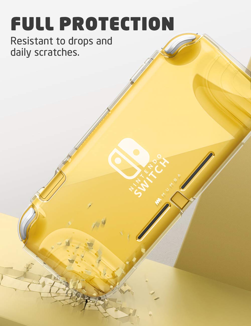 Mumba Compatible with Switch Lite, [Thunderbolt Series] Protective Clear Cover with TPU Grip (Yellow)