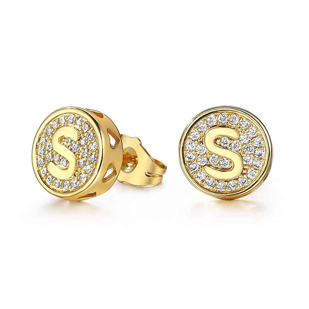 Trendsmax K Initial Letter Stud Earrings for Women Gold Plated Alphabet CZ Stud Earrings