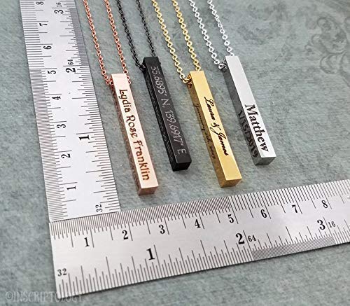 Personalized 4 Sided Vertical Bar Necklace Custom Text Engraved 3D Bar Pendant Stainless Steel Coordinate Jewelry for Couples