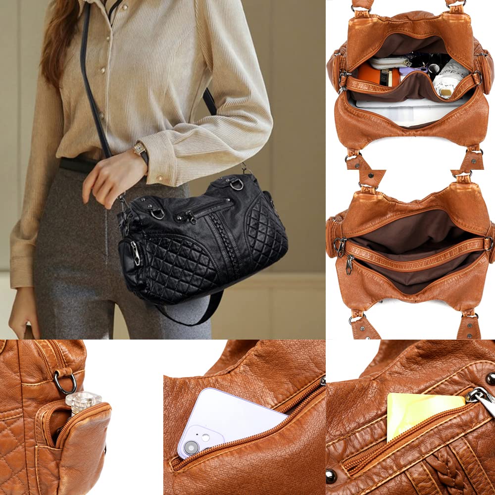 Sfly Women Satchel Shoulder Bag Washed Synthetic Leather Handbag Retro Soft Leather Tote Bag Ladies Hobo bag
