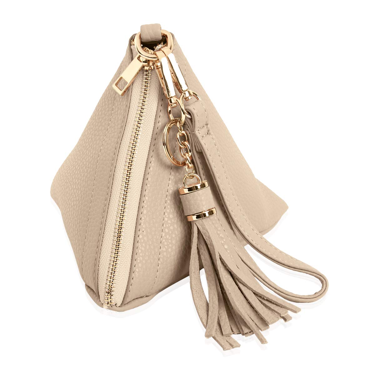 Triangle Vegan Leather Wristlet Clutch Purse Handbag - Pyramid Evening Cocktail Pouch Wallet Detachable Strap & Tassel Charm (Baby Blue) One Size