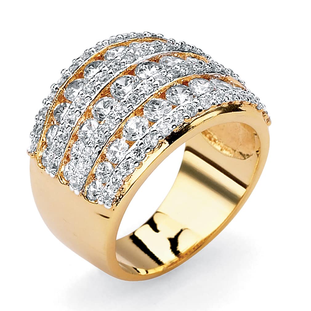 PalmBeach Yellow Gold-plated Round Cubic Zirconia Multi Row Dome Ring Sizes 6-10 Size 6