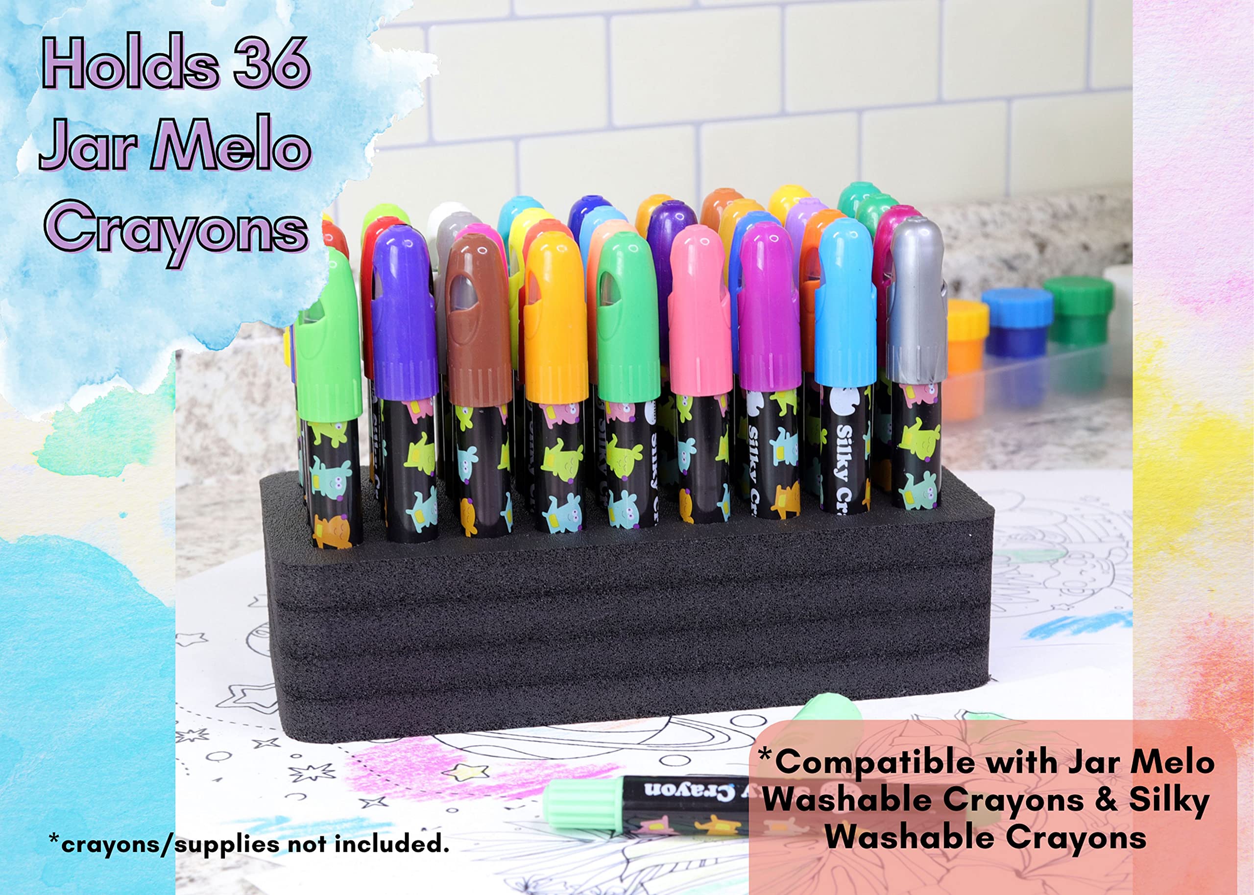 Polar Whale 2 Jumbo Washable Crayon Desk Stand Organizers Compatible with Jar Melo and Others Design Storage Tray Supply Non-Scratch Non-Rattle Washable Durable Black Foam Each Holds 36