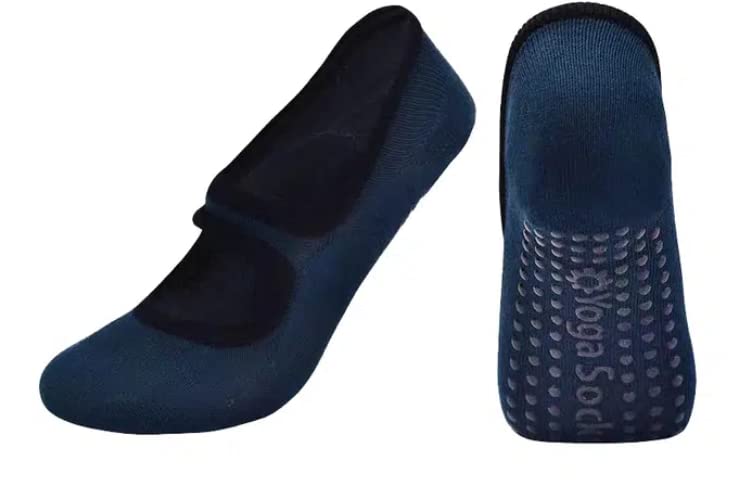 XCellent Choice 2Pairs Non Slip MaryJane Toe Socks for Yoga, Barre, Dance, Trampoline, Workout, Hospital (Blue)