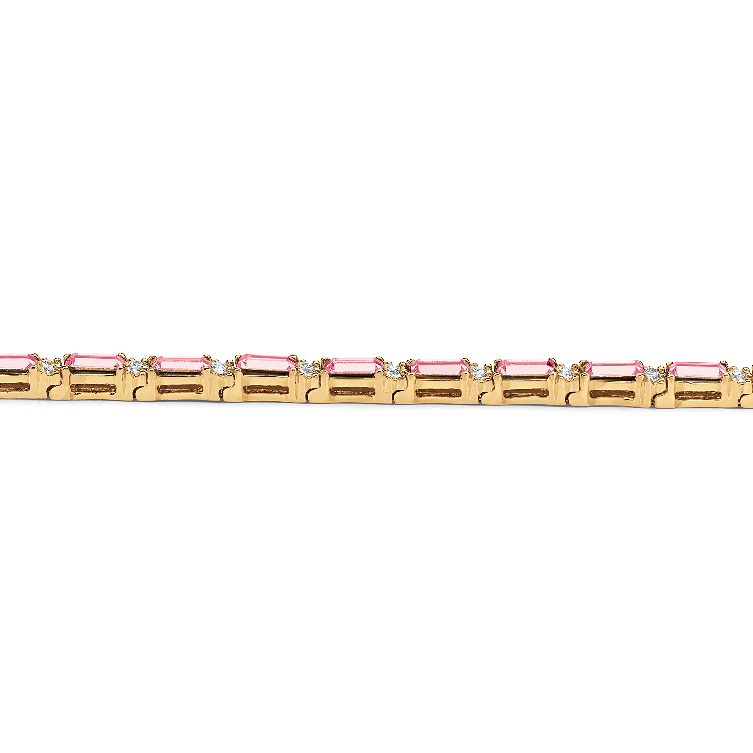 PalmBeach Yellow Gold-plated Emerald Cut Simulated Birthstone Tennis Bracelet (3mm), Box Clasp, 7.5 inches Month 6