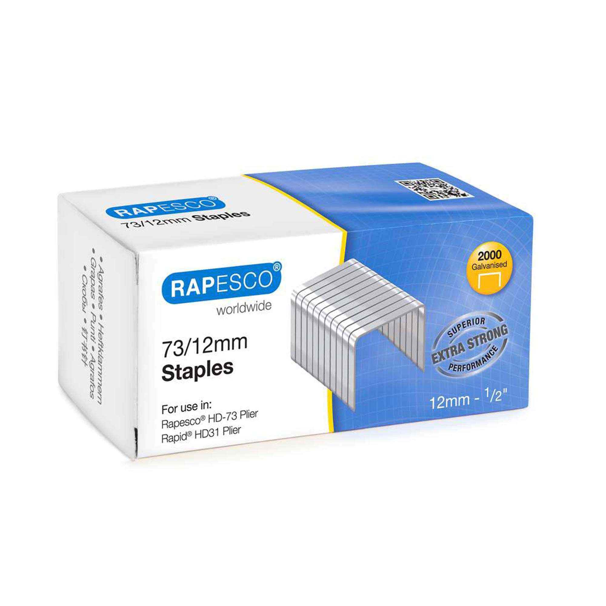 Rapesco Staples, 73/12 mm (1/2 Inch) Staples for Heavy Duty Plier Stapler - Pack of 2000
