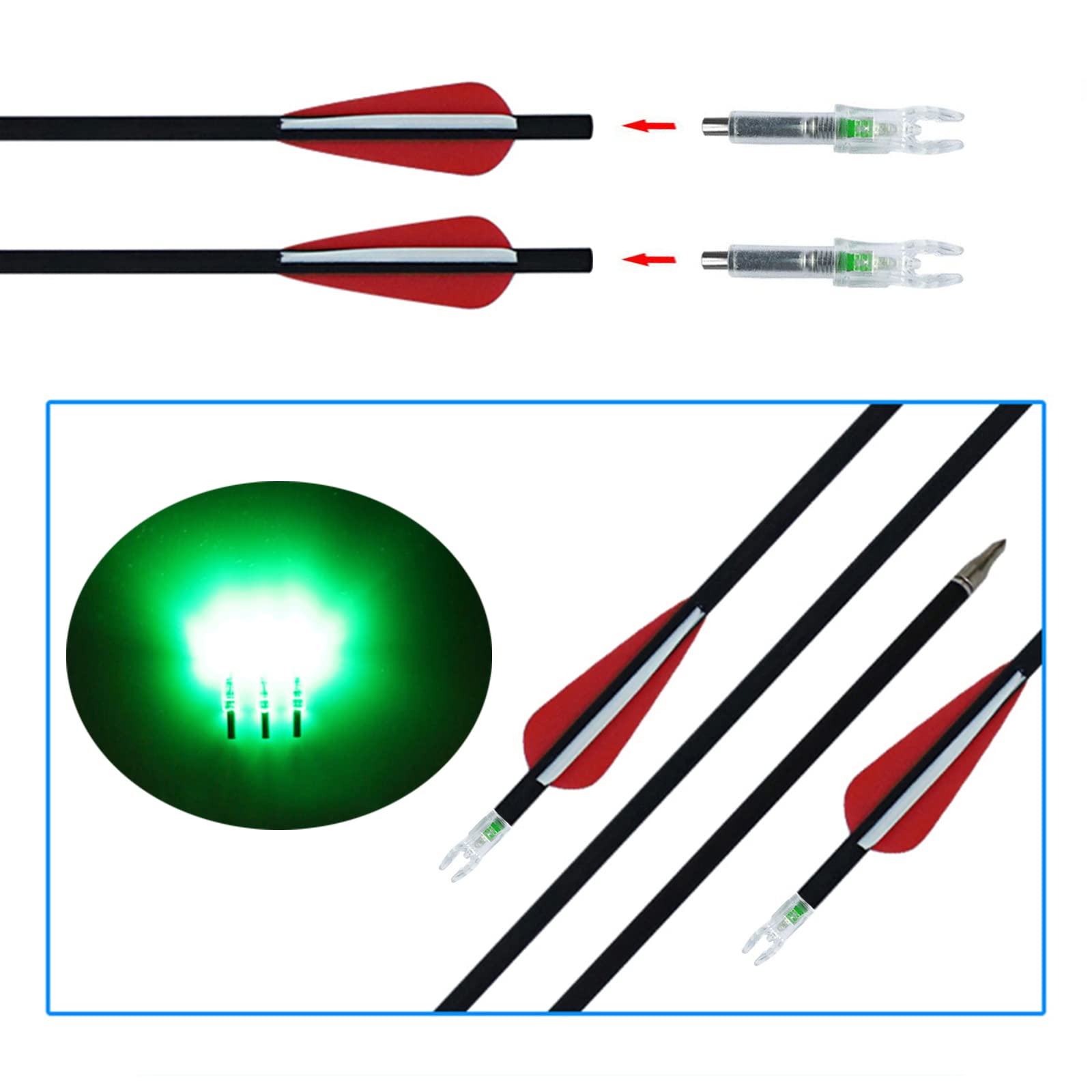 VAYTOP 6PCS Lighted Nocks for Arrows.246 6.2mm Light Up Arrow Nocks for Compound Bow Lighted Arrow Nocks for Archery Hunting