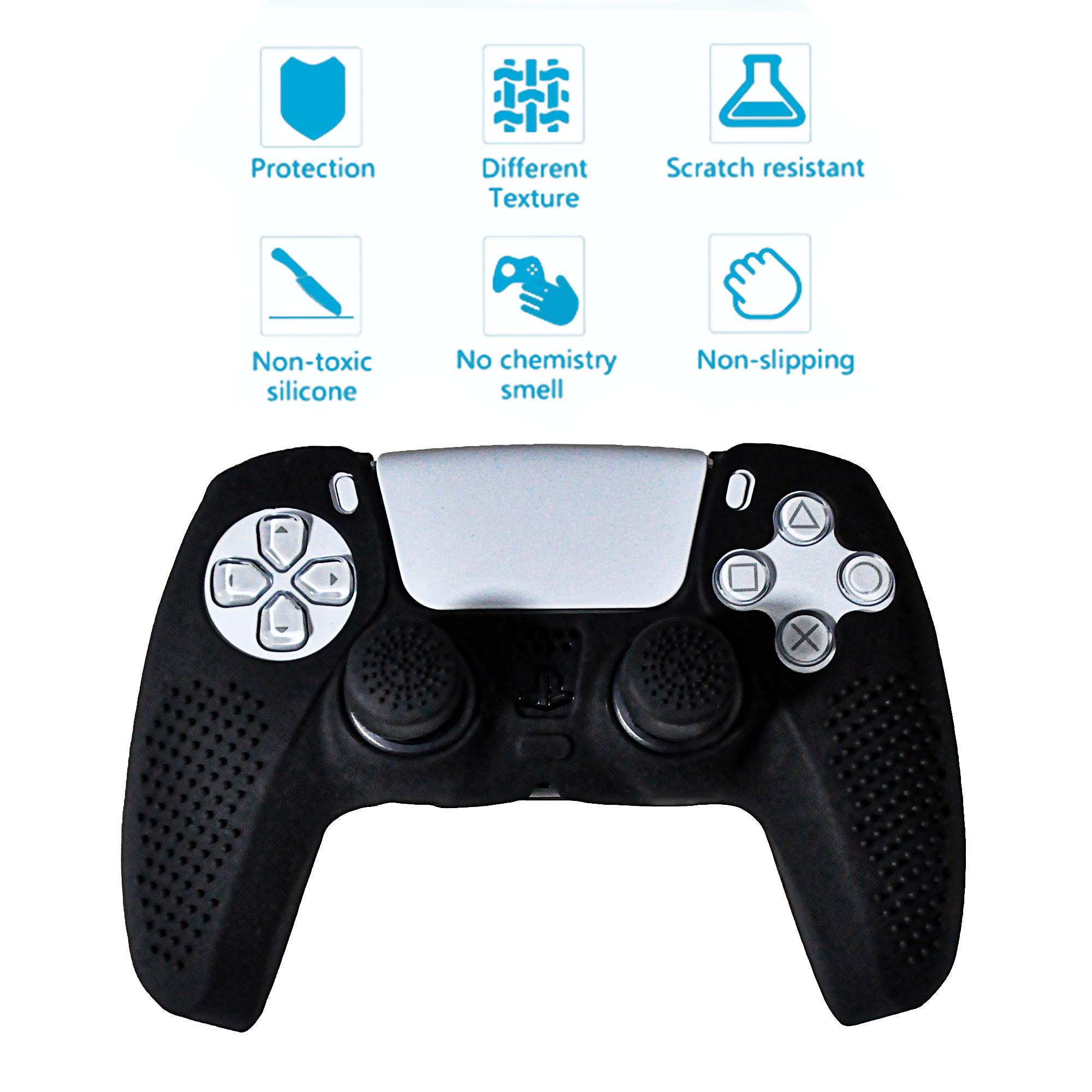 PS5 Controller Grip Cover, SKTN Anti-Slip Silicone Skin Protective Cover Case for Playstation 5 DualSense Wireless Controller with 4 Thumb Grip Caps