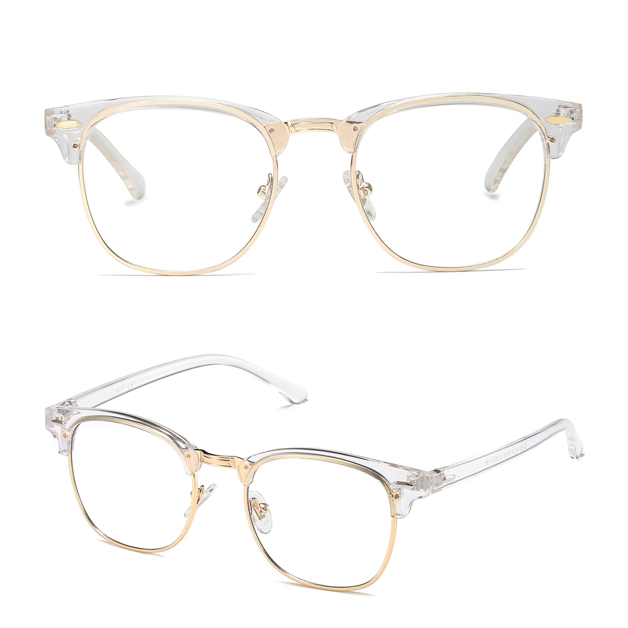 SOJOS Retro Semi Rimless Blue Light Blocking Glasses Half Horn Rimmed Eyeglasses SJ5018, Clear Grey Frame/Silver Rim
