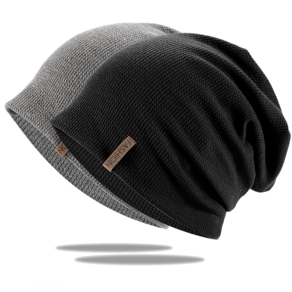 Trendy Stylish Beanie of Quality Knit Fabric, Breathability & Elasticity Skull Cap Hat (27 2Pcs Black+Gray)