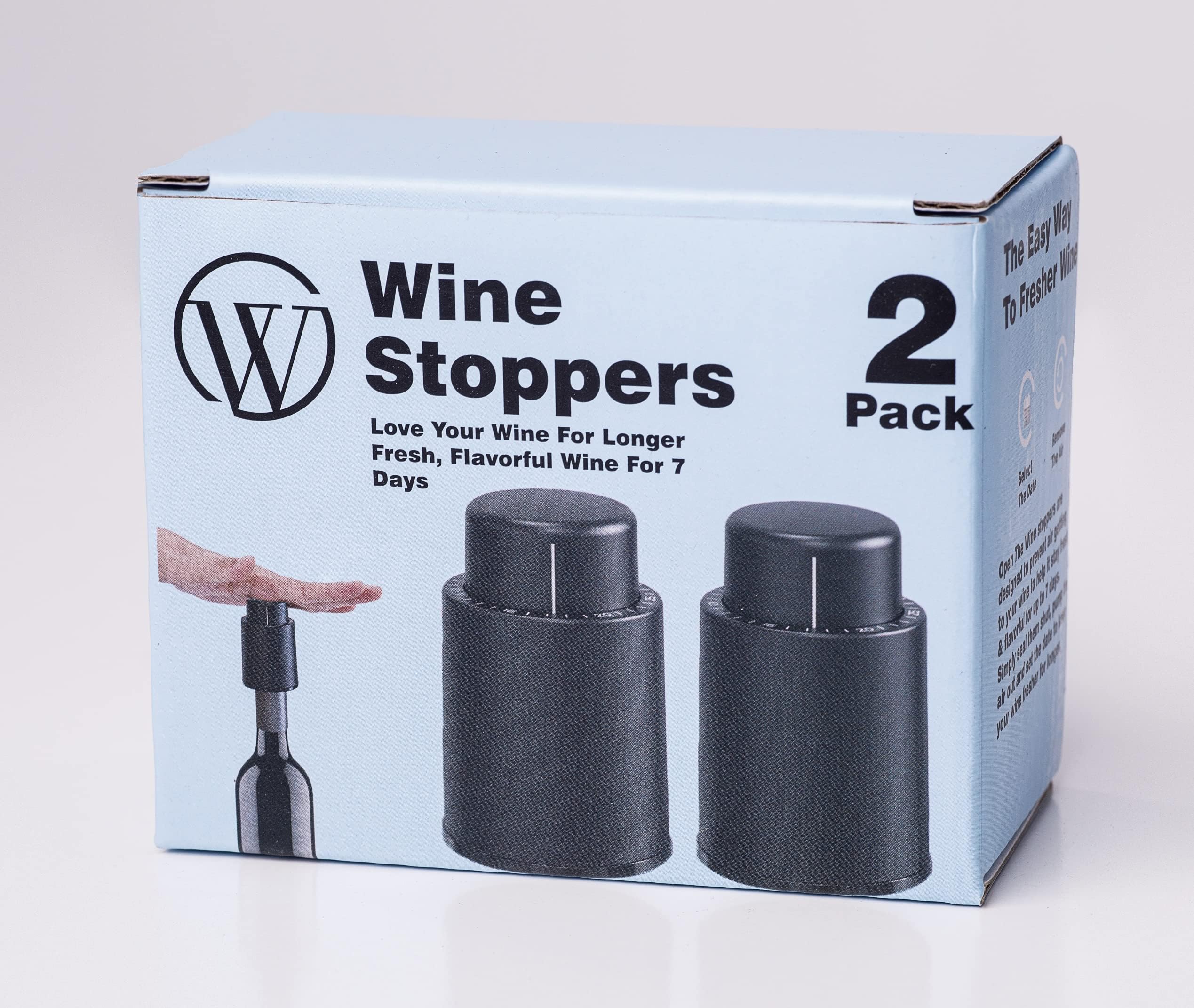Wine Stoppers for Wine Bottles (2-Pack) - Vacuum Wine Preserver Set - Wine Saver and Sealer for Bottles - Reusable Wine Corks for Glass Bottles - Wine Accessories and Gifts to Keep Wine Fresh