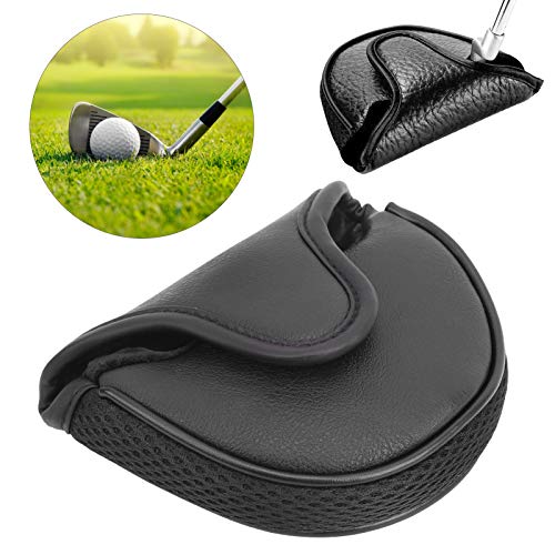Tiiyee Golf Putter Protection Covers, Mallet Putter Head Covers Putter Protection Headcover Bag Guard Semicircle PU Leather Guard Waterproof Accessory Mid Mallet Club Protector(Black)